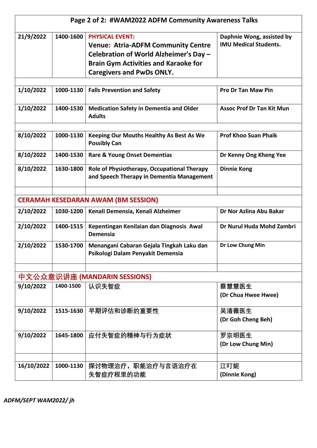 *Malaysia* ADFM Community Awareness Talks | Alzheimer's Disease ...